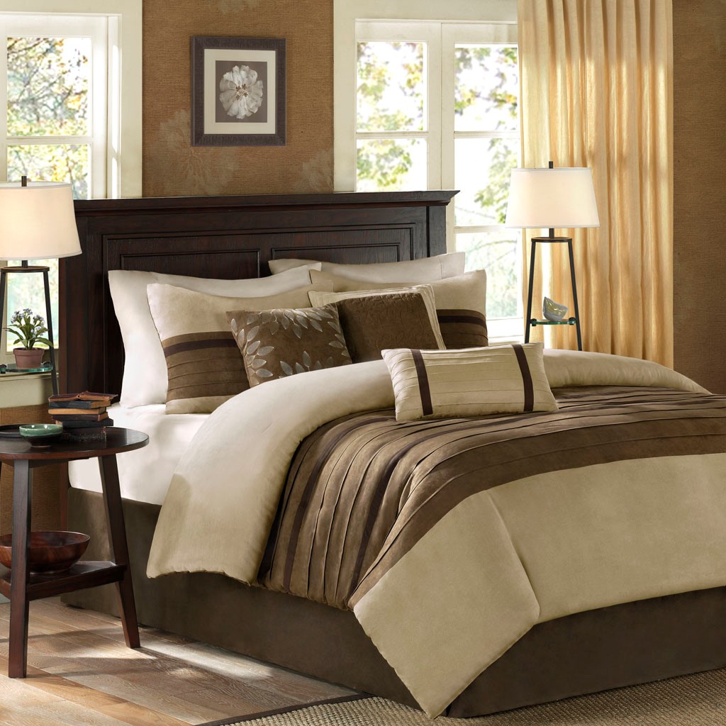 Home Apparel’s 7 Piece Pieced Faux Suede Comforter Set In Natural Color ...
